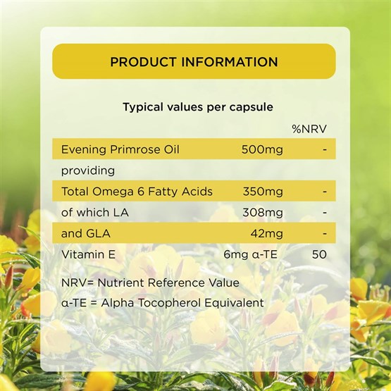 Evening Primrose Oil 500mg – 180 Tablets – Vitamin E