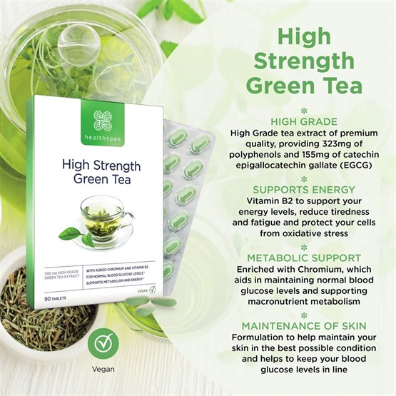 High Strength Green Tea – 90 Tablets – Chromium & Vitamin B2