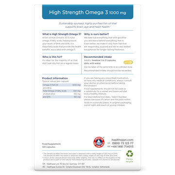 High Strength Omega 3 1000mg – Supports Brain, Eye & Heart
