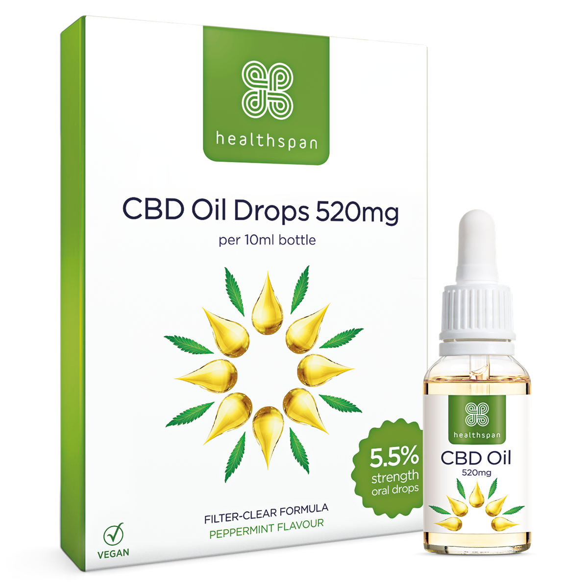 CBD Oil Drops - 520 mg Per 10ml Bottle - 5.5% Strength